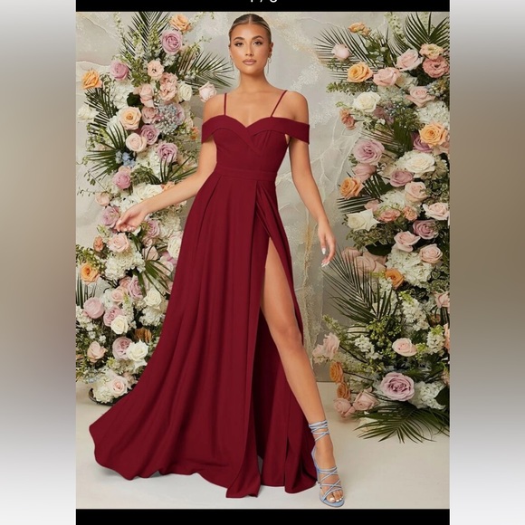 SHEIN | Dresses | Nwt Burgundy Offthe Shoulder Gown Shien | Poshmark